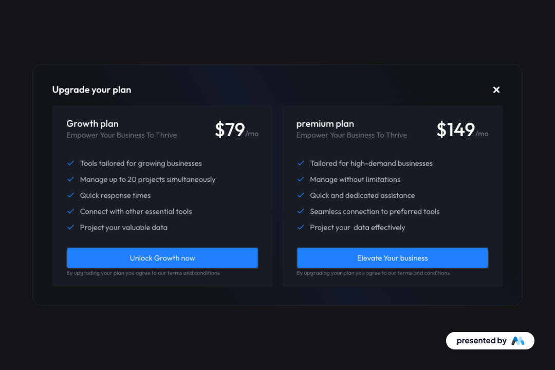 Dark Pricing Pop-Up | Free Webflow Component